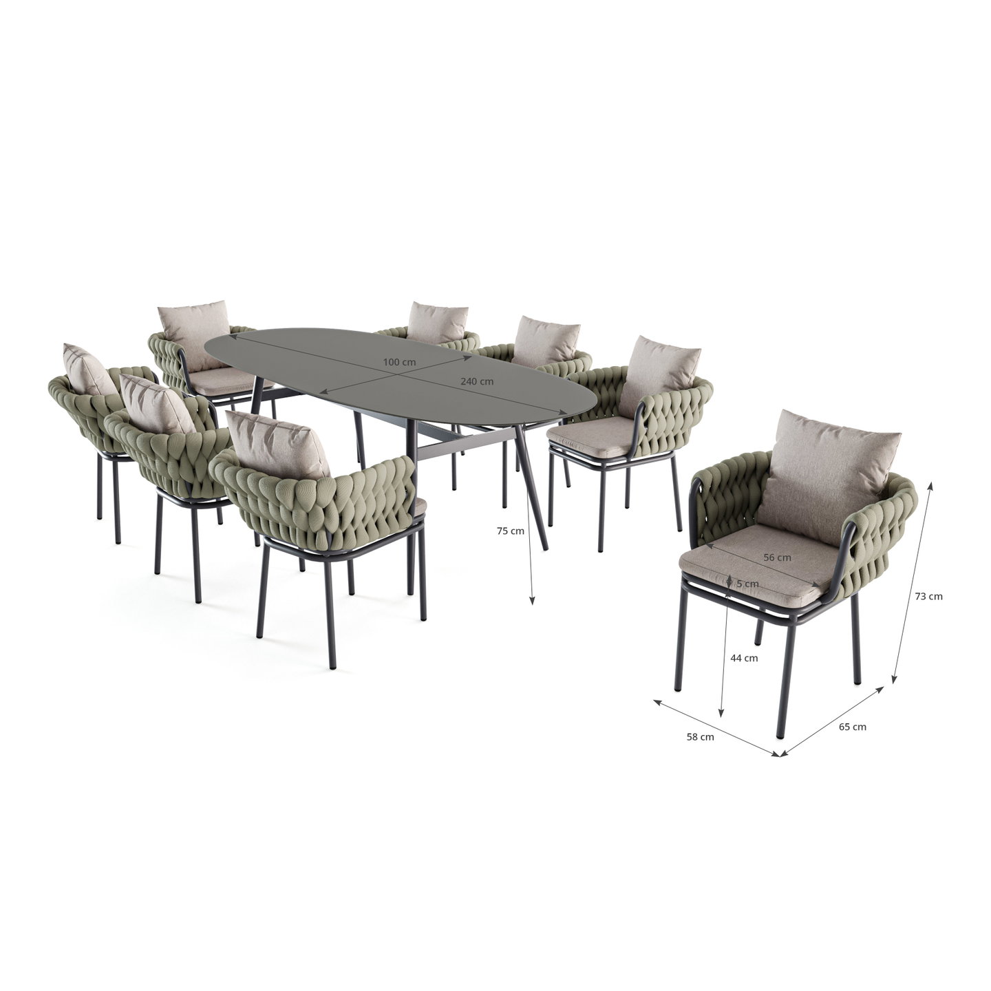 Rocca Dining Essgruppe mit 8 Stühlen | Quartzbeige | living-zone.at