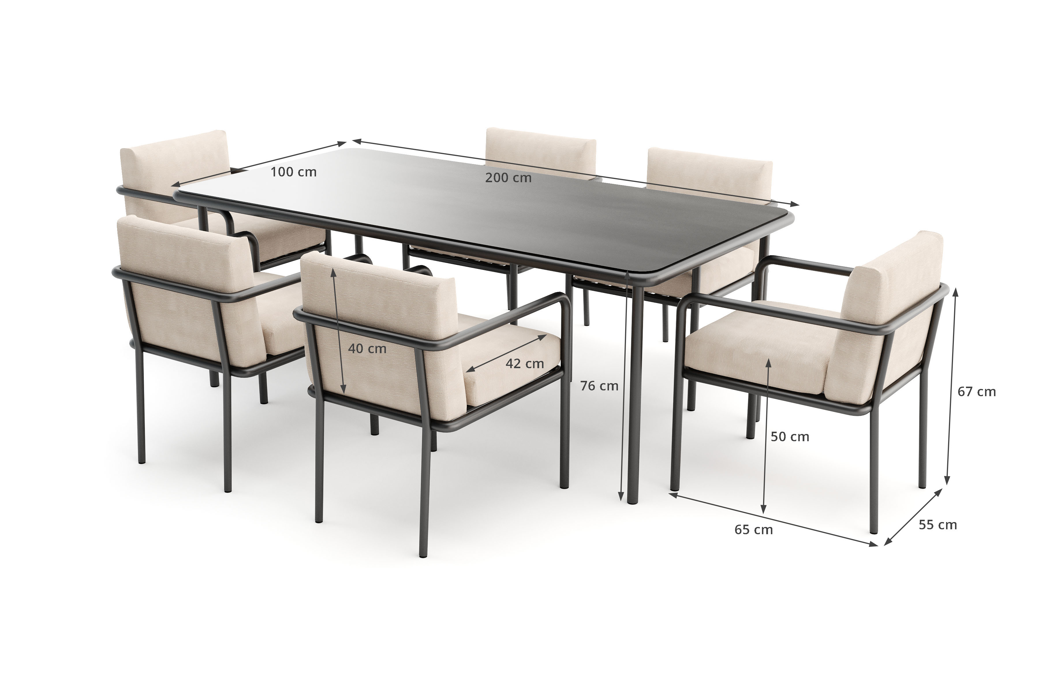 Pagoda Dining Essgruppe mit 6 Stühlen | Beige | living-zone.at