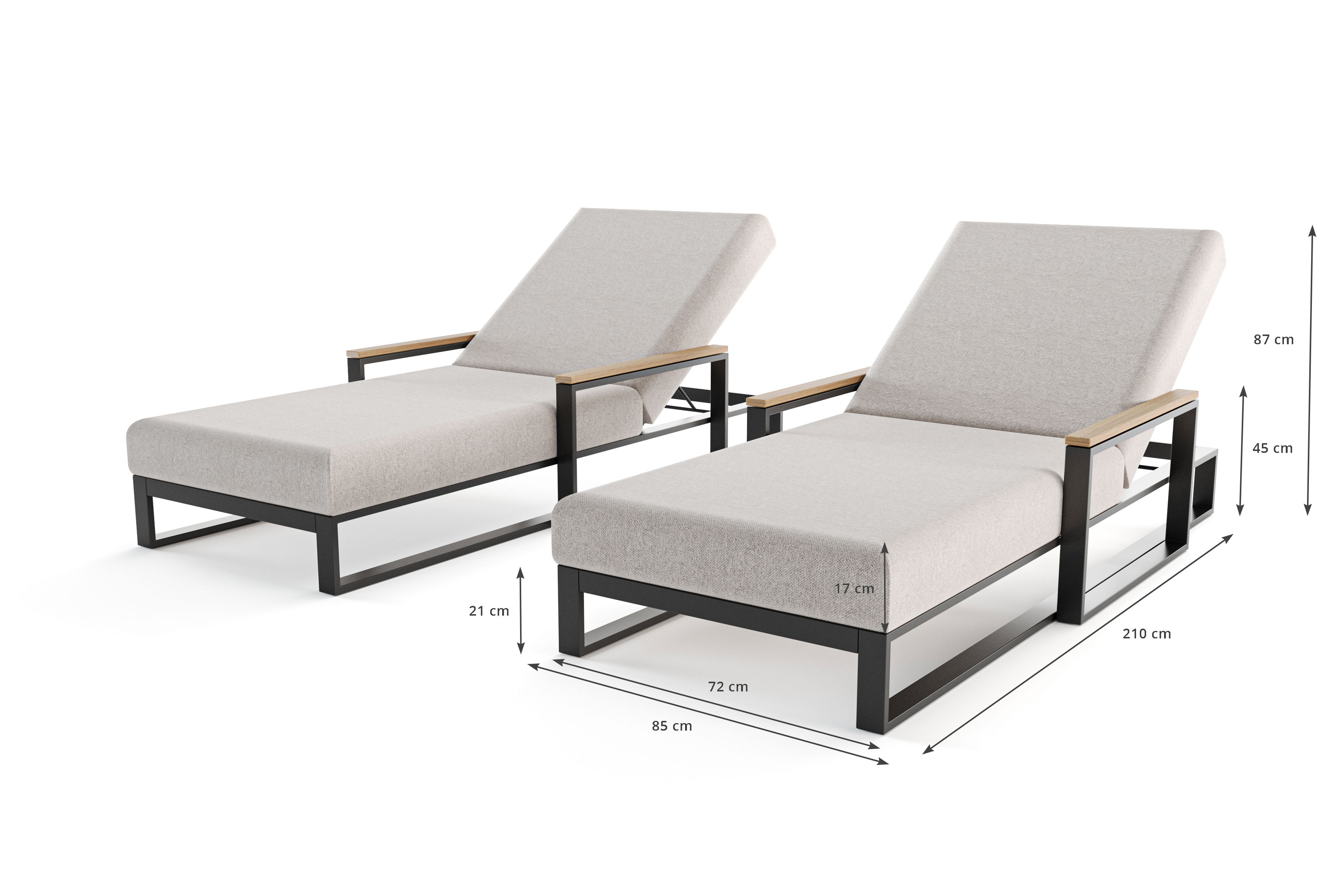 Matoyo Sonnenliegen Set | Teak-Armlehnen | Anthrazit | living-zone.at