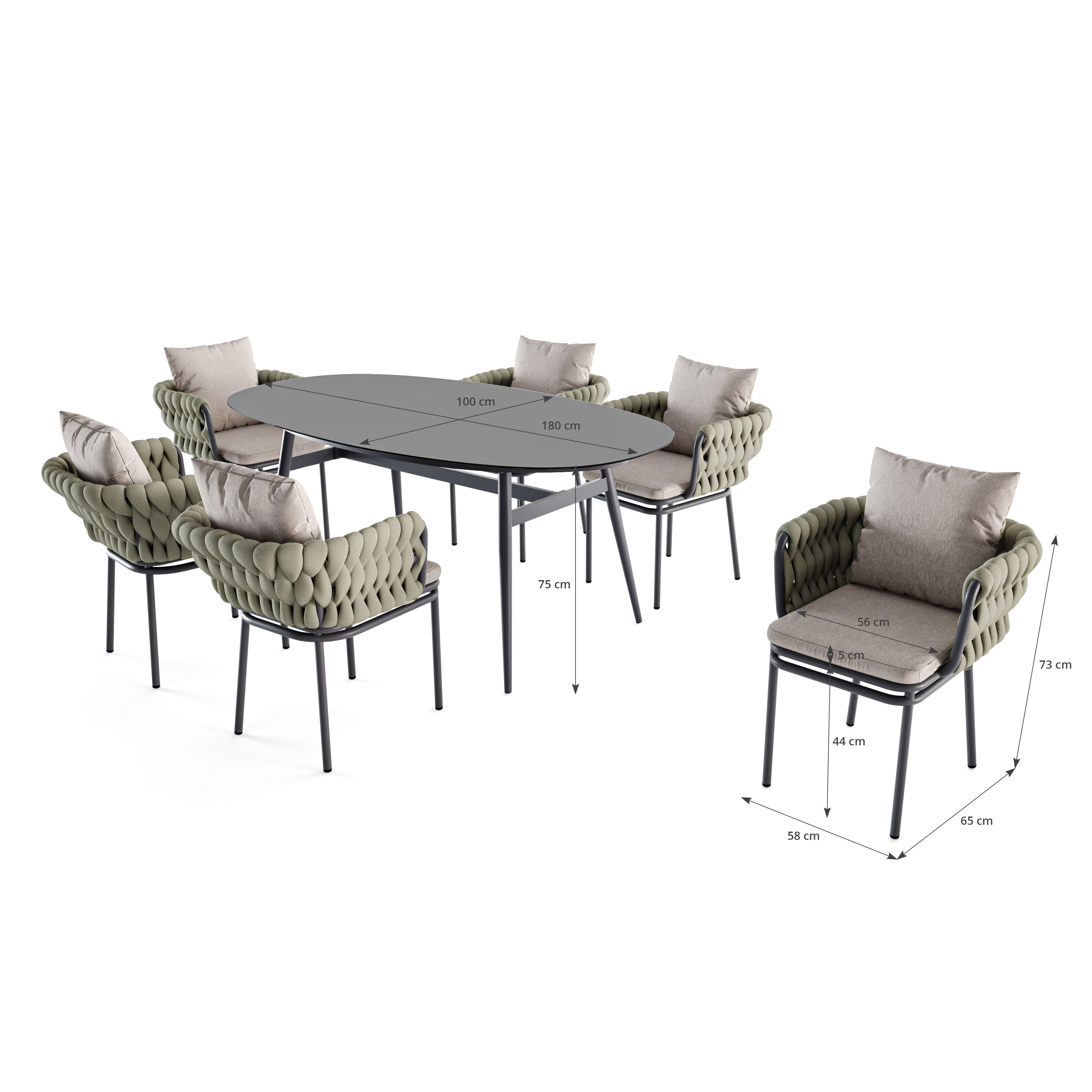 Rocca Dining Essgruppe mit 6 Stühlen | Quartzbeige | living-zone.at