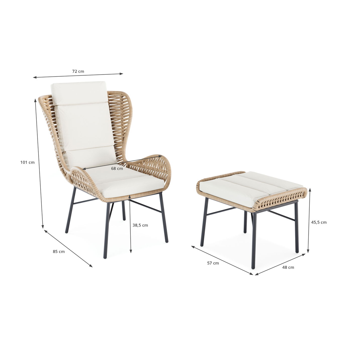 Mistral Sessel und Hocker Set | Polyrattan | Weiß | living-zone.at